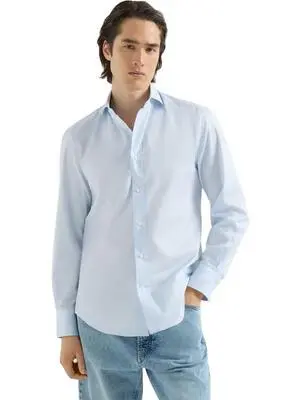 Brunello Cucinelli Twill Shirt With Spread Collar - Azure