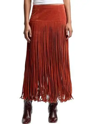 Avec Les Filles Maxi Skirt With Fringe - Red