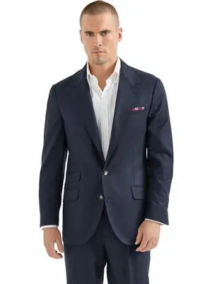 Brunello Cucinelli Virgin Wool Flannel Deconstructed Cavallo Blazer - Marine