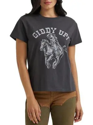 Wrangler Giddy Up" Graphic T-shirt - Black