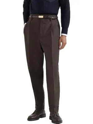 Brunello Cucinelli Virgin Wool Double Pleated Trousers - Rust Brown