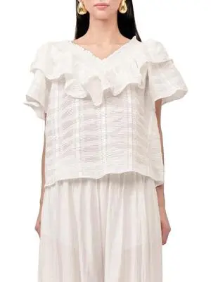 MAUDE CLUB Aurora Ruffle Off-the-shoulder Top - White