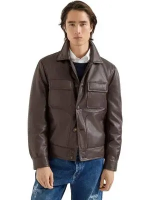 Brunello Cucinelli Nappa Leather Outerwear Jacket With Thermore® Padding - Coffee
