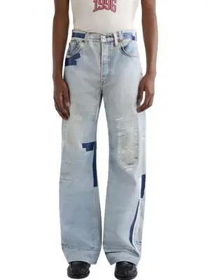 Acne Studios Trompe L'oeil Tape Loose Fit Wide Leg Jeans - Light Blue