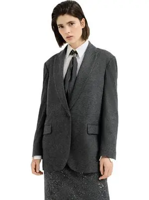 Brunello Cucinelli Cashmere Jersey Blazer With Monili - Anthracite