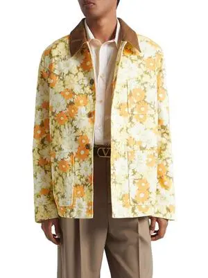 Valentino Garavani Papier Floral Print Cotton Twill Shirt Jacket - Yellow Multi
