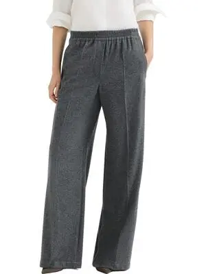 Brunello Cucinelli Cashmere Jersey Pleated Wide Leg Track Trousers - Anthracite