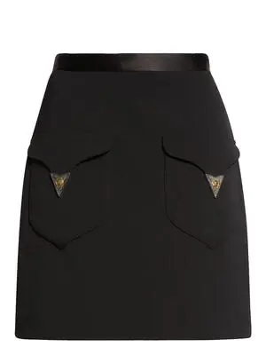 Versace Stretch Virgin Wool Mini Skirt With Medusa Filigree Embellishments - Black