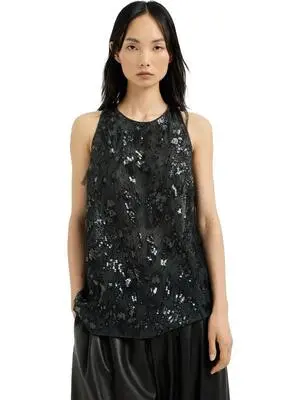 Brunello Cucinelli Embroidered Silk Top - Lignite