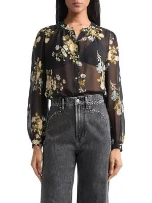 Veronica Beard Ashlynn Silk Chiffon Blouse - Black Multi