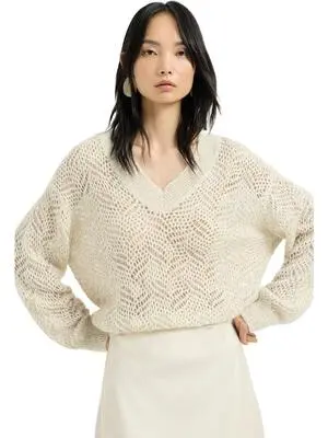 Brunello Cucinelli Mohair And Wool Abstract Leaf Sweater - Cream