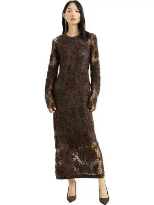Brunello Cucinelli Whispering Bloom Embroidery Knit Dress - Brown
