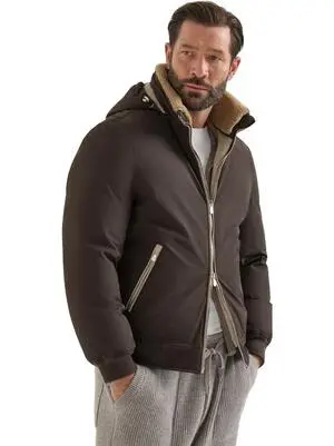 Brunello Cucinelli Stretch Bonded Nylon Down Jacket With Detachable Hood - Brown