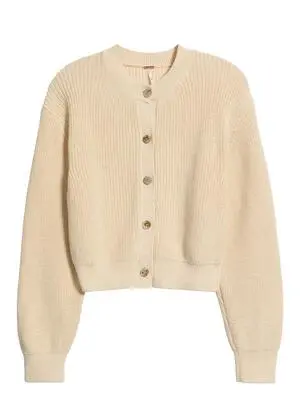 Free People Vienna Rib Button Front Cardigan - Ivory