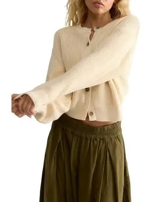 Free People Vienna Rib Button Front Cardigan - Ivory