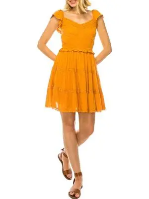 A COLLECTIVE STORY Crochet Trim Flutter Sleeve Minidress - Topaz