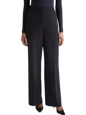 St. John Stretch Linen Blend Twill Wide Leg Pants - Black
