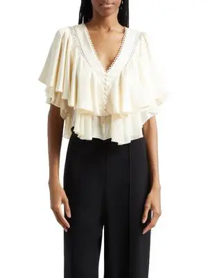 Cinq À Sept Layered V-neck Top With Lace Trim - Gardenia