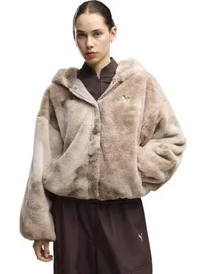 PUMA Street Glam Oversized Tie-dye Fleece Jacket - Beige