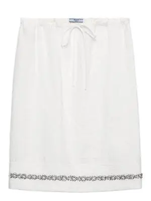 Prada Embroidered Slubbed Fabric Skirt - Neutral