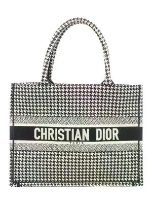 Dior Christian Dior Houndstooth Embroidered Book Tote Bag Black