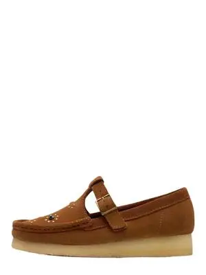 Clarks Wallabee T-bar Loafers With Gem Embellishment - Brown