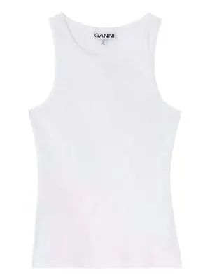 GANNI GANNI Logo-Embroidered Ribbed Tank Top White