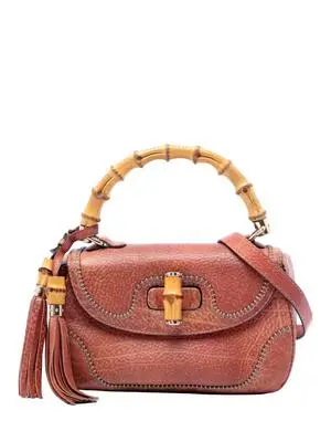 Gucci Leather Bamboo Satchel With Tassel Detail - Red