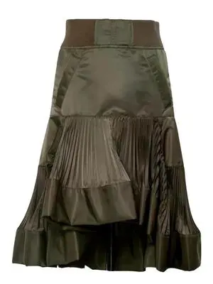 Sacai Pleated Panelled Maxi Skirt - Green