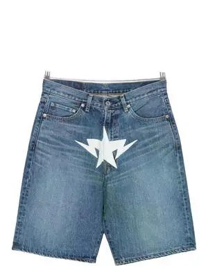 A BATHING APE Star-print Denim Shorts - Blue