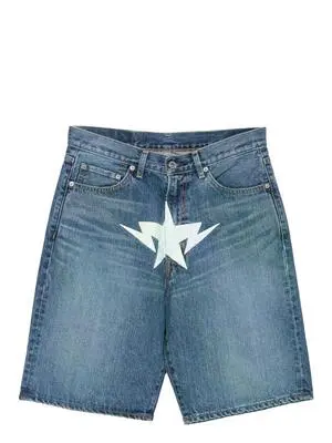 A BATHING APE Star-print Denim Shorts - Blue