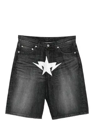 A BATHING APE Star-print Denim Shorts - Black