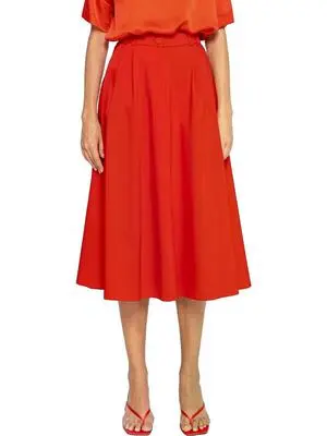 NISSA High-waisted Cotton Midi Skirt - Red