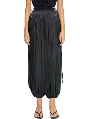 NISSA High-waisted Metallic Chiffon Wide-leg Trousers - Black