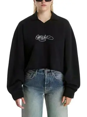 Off-White Cropped Logo-embroidered Polo Sweater - Black