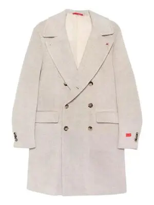 Isaia Double-breasted Coat With Notched Lapels - Neutrals