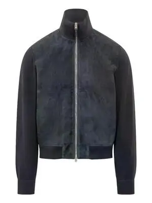 TOM FORD Suede Paneled High-neck Zip-up Jacket - Blue