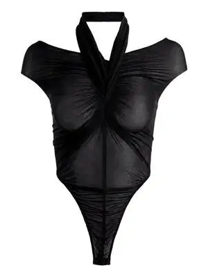 Atlein Draped Bodysuit With Short Sleeves - Black
