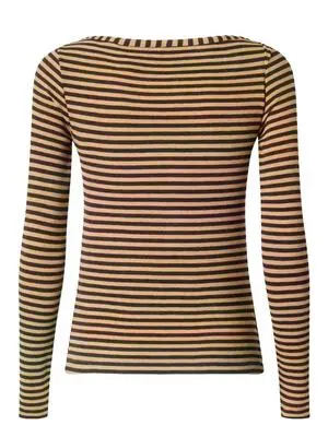Pinko Striped Ribbed-knit Long-sleeve T-shirt - Neutrals
