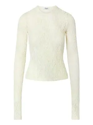 Liu Jo Stretch Lace Crewneck Long Sleeve Top - Neutrals