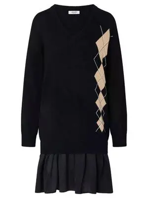 Liu Jo V-neck Argyle Knit Dress - Black
