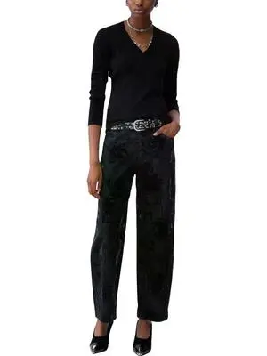 Liu Jo Wool V-neck Sweater With Rhinestones - Black