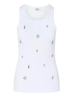 Liu Jo Embellished Cropped Ribbed Tank - White