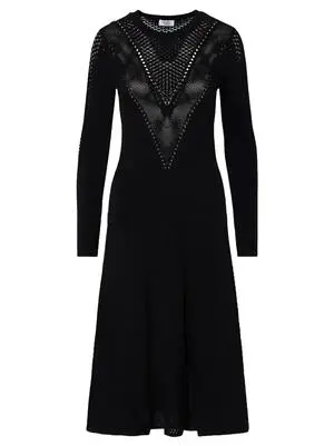 Liu Jo Knit Midi Dress With Lace Pattern - Black