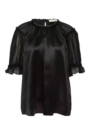 Ulla Johnson Alina Silk Blouse With Ruffled Details - Black