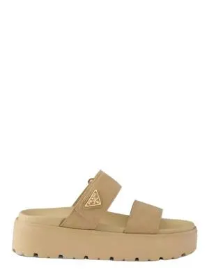 Prada Nubuck Flatform Slides - Neutrals