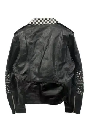 CELINE Celine Black Leather Block-Check Studded Jacket