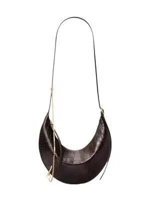 Tory Burch Tory Burch Pierced Croc-Embossed Leather Crossbody Bag Brown
