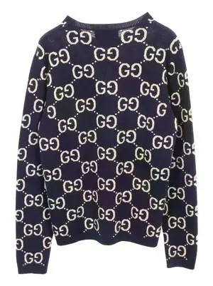 Gucci Gg Jacquard Crew Neck Long Sleeve Sweater - Blue
