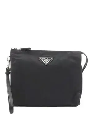 Prada Leather-trimmed Clutch Bag - Black